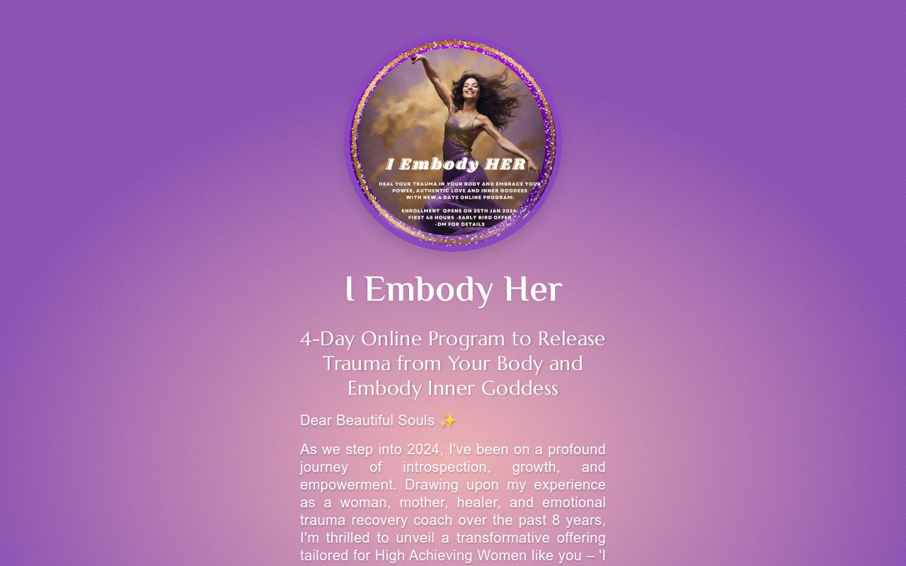 I Embody HER 4 Days Online Trauma Healing Program